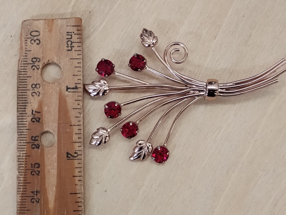 Vintage Coro Craft Sterling Rose Gold Vermeil Ruby Red Rhinestone ...