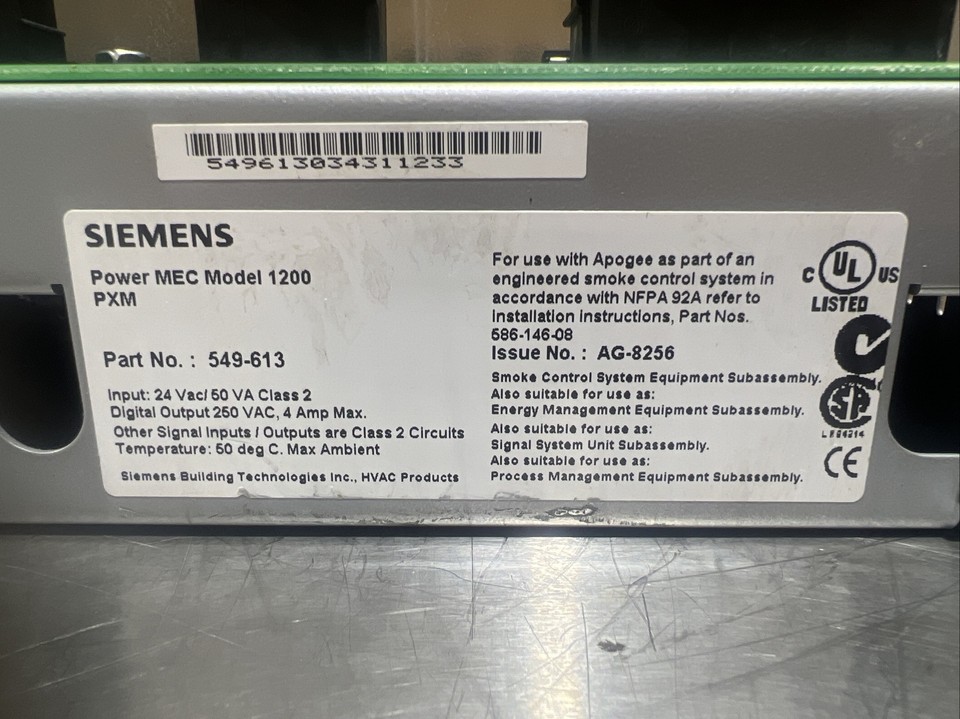 Siemens Apogee Mechanical Equipment Controller MEC Series 1200 PXM 549 ...