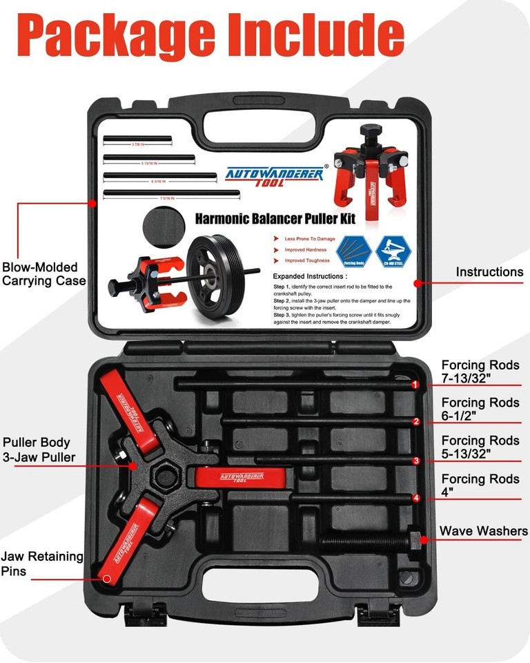 Harmonic Balancer Puller Crank Pulley Removal Kit Engine Motor Rod Auto ...