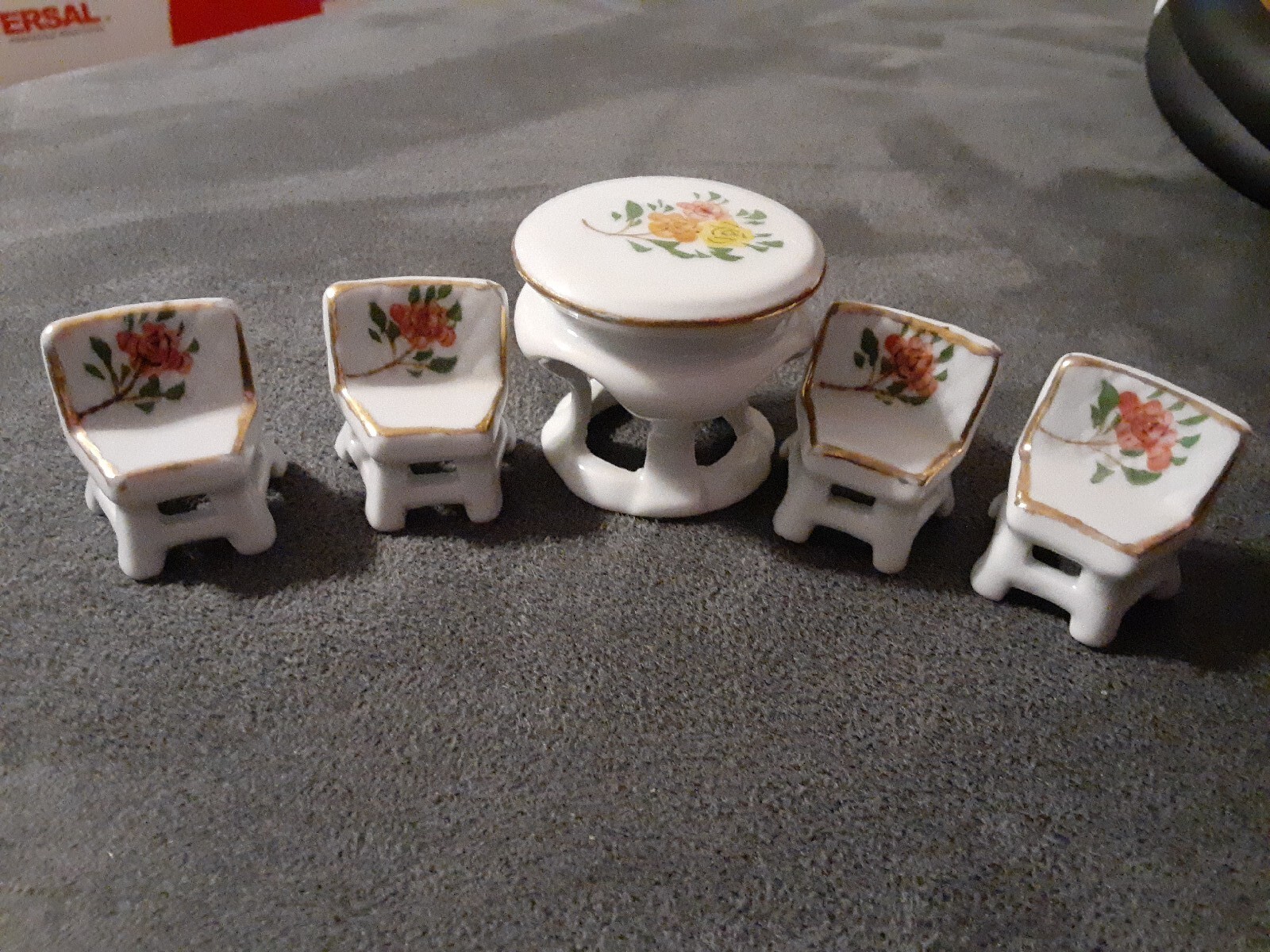 5 Piece Floral Miniature Dollhouse Porcelain Mini Furniture Set Table ...