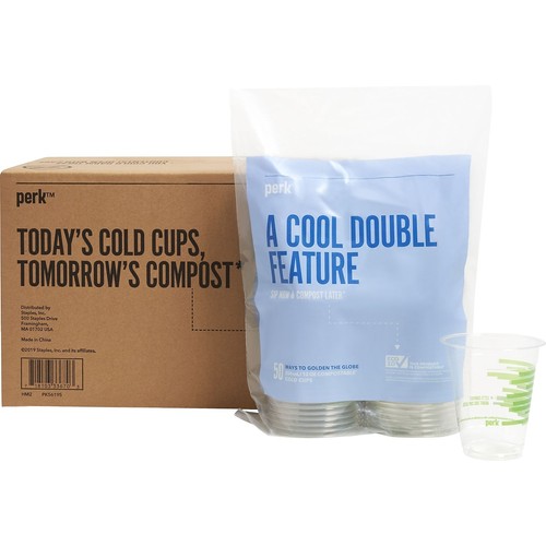 Perk Compostable Plastic Cold Cup 12 Oz. Clear/Green 600/Carton ...