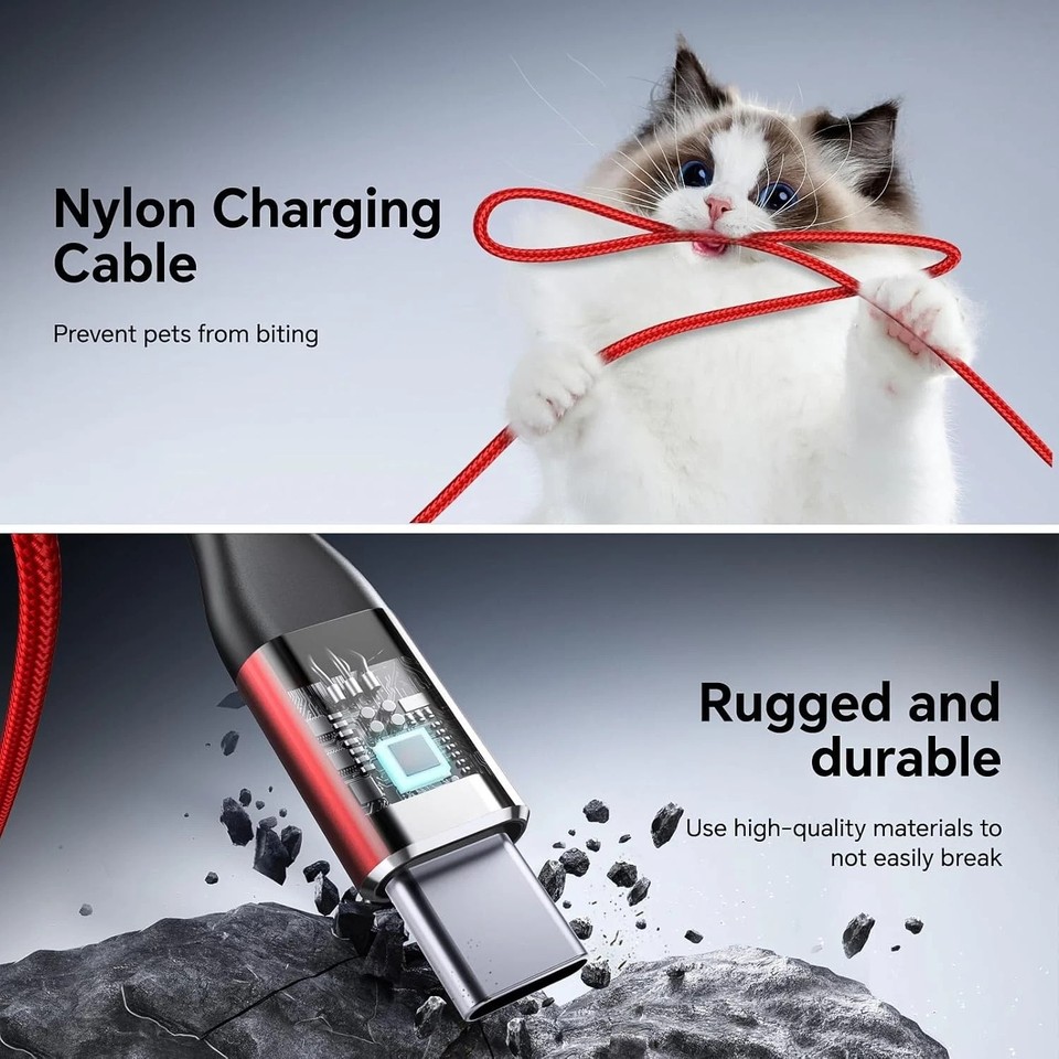 HeavyDuty USB C Type C Charging Cable Braided Fast Phone Charger Long ...