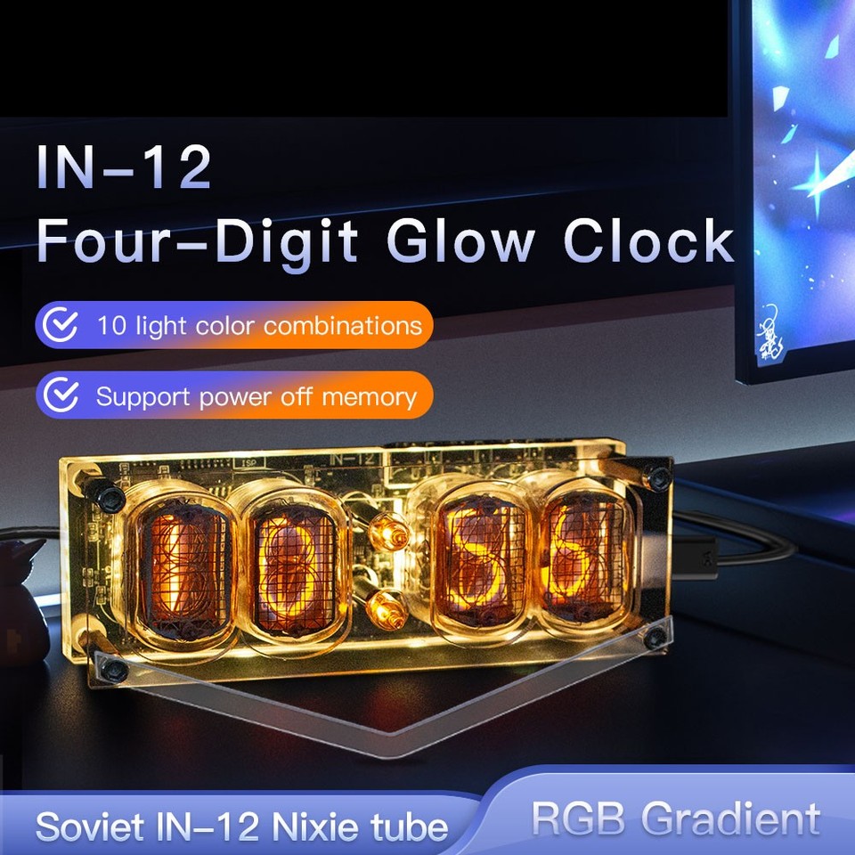 Nixie Tube Clock Glow Tube Clock 4-bit IN-12 Digital LED Clock ...