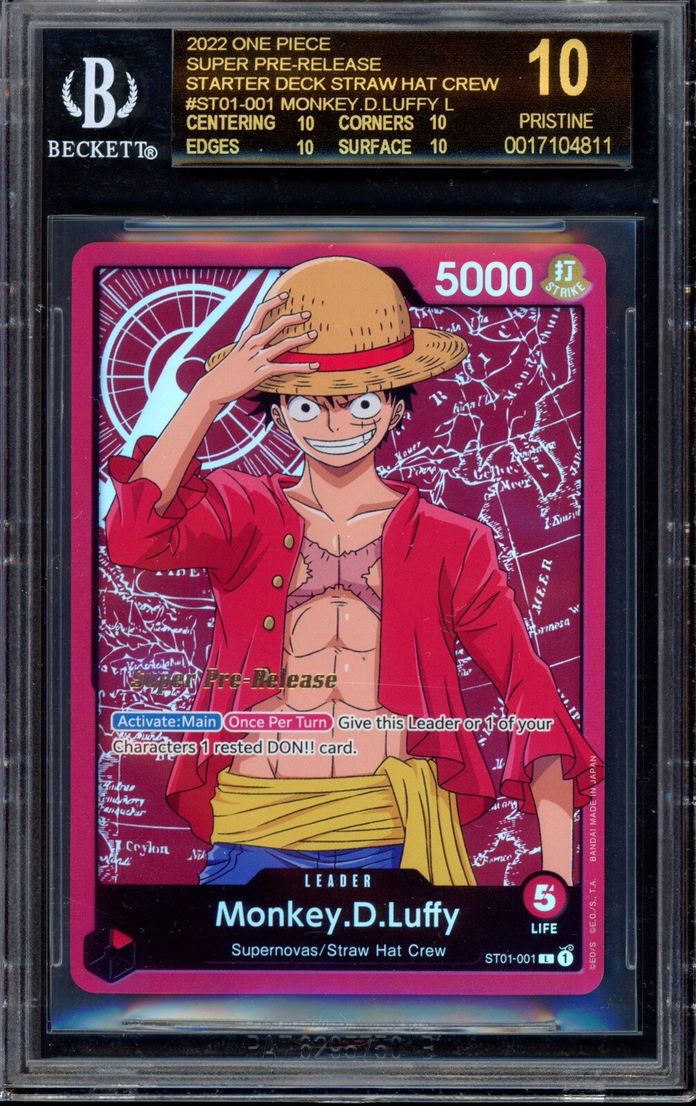 BGS 10 Super Pre-Release Monkey D Luffy Leader ST01-001 One Piece ...