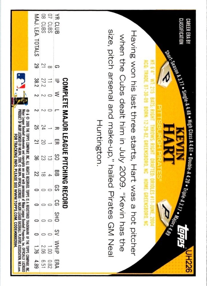 2009 Topps Updates & Highlights Kevin Hart #UH226 Pittsburgh Pirates | eBay