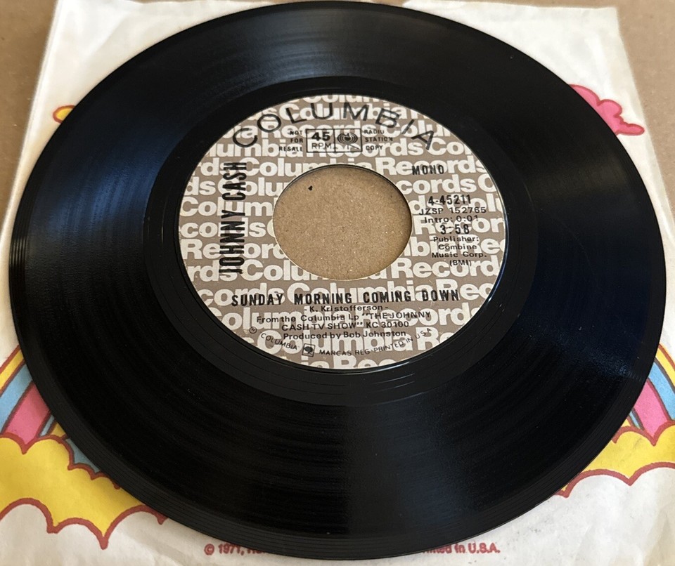 JOHNNY CASH 45 Sunday Morning Coming Down - Columbia PROMO 4-45211 VG ...