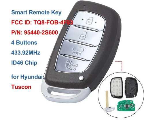 Smart Remote Car Key Fob 4 Button 433.92MHz ID46 Chip for Hyundai ...