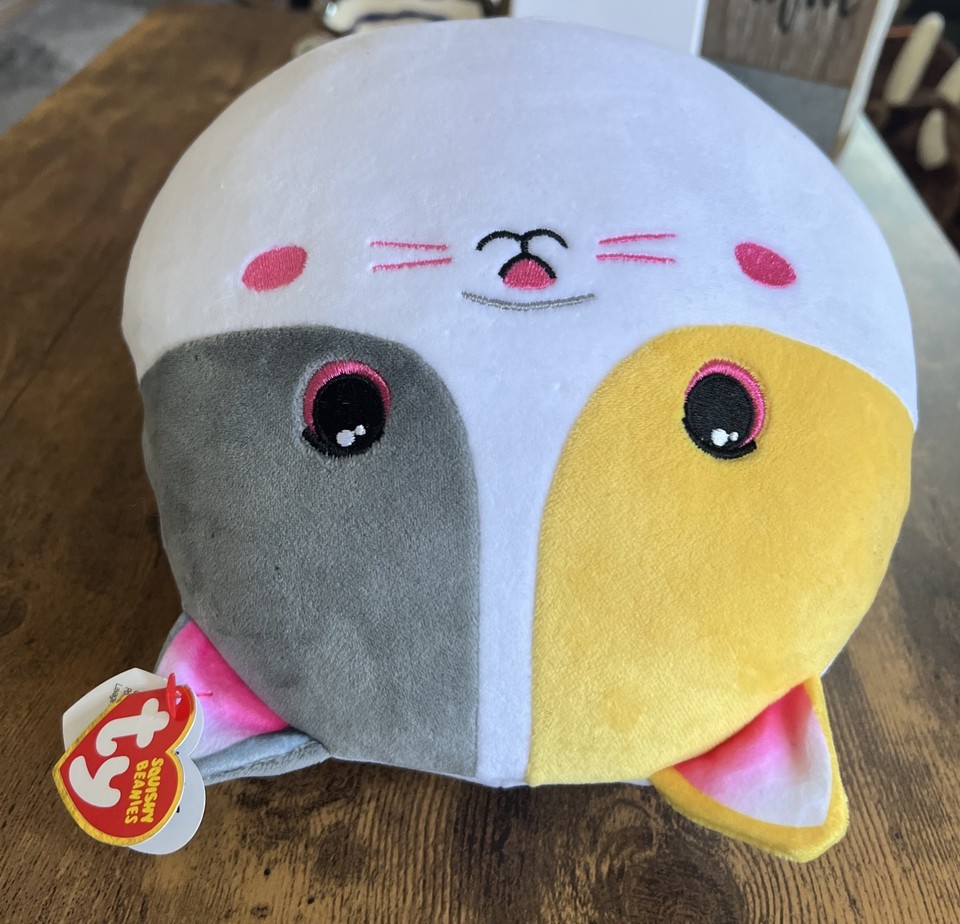 New! TY Squishy Beanies SNUGGLES the Cat 🐱(SQUISH-A-BOOS) Pillow 10 ...