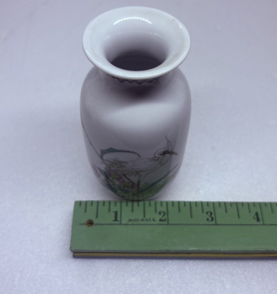 Vintage Chinese Porcelain Rose Bud Vase Crane & Bamboo Floral Bird Poem ...