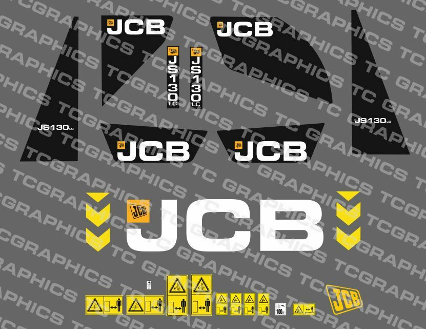 JCB JS130LC Excavator Track Machine . FULL DECAL STICKER KIT WITH ...