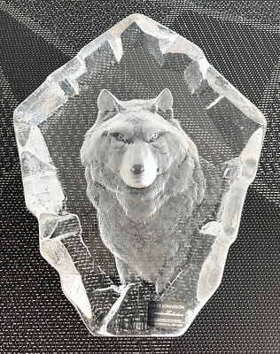 Mats Jonasson, Crystal Scuplture, Wolf, Paperweight/Decor, 8 1/2"H, 6 1 ...
