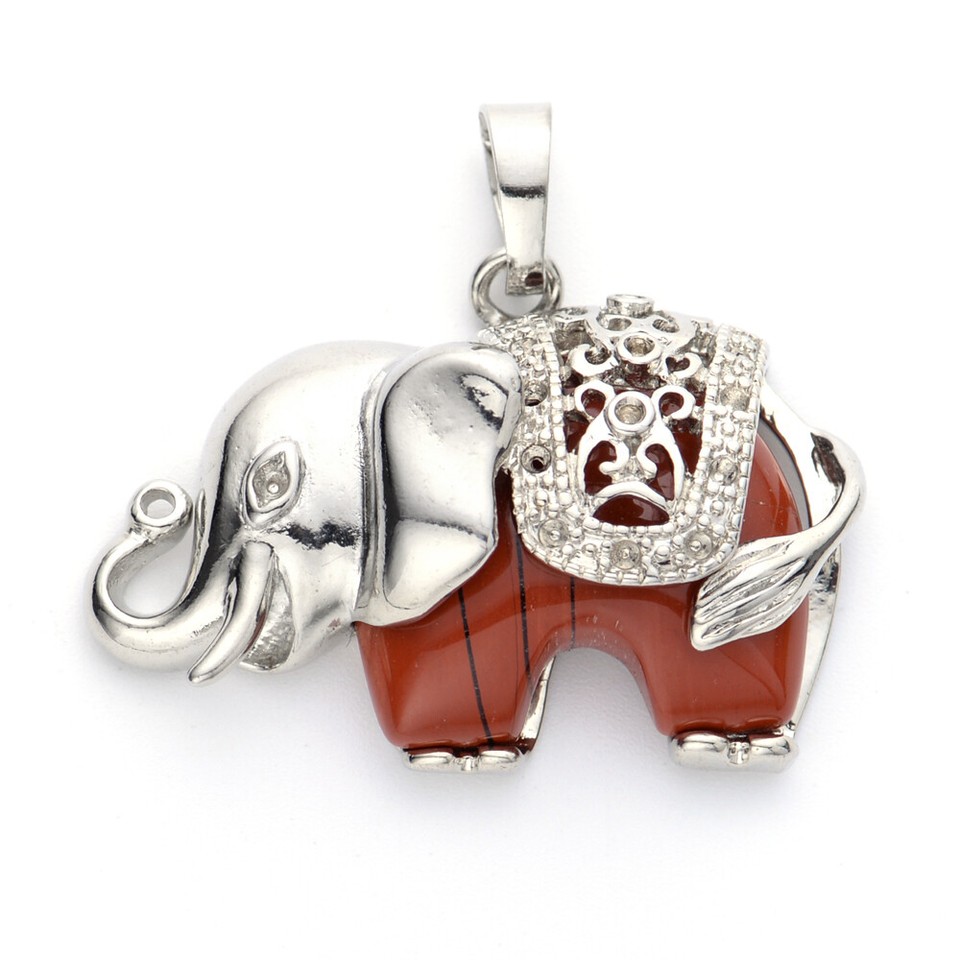 Natural Gemstone Crystal Elephant Chakra Pendant Charms Reiki Healing ...