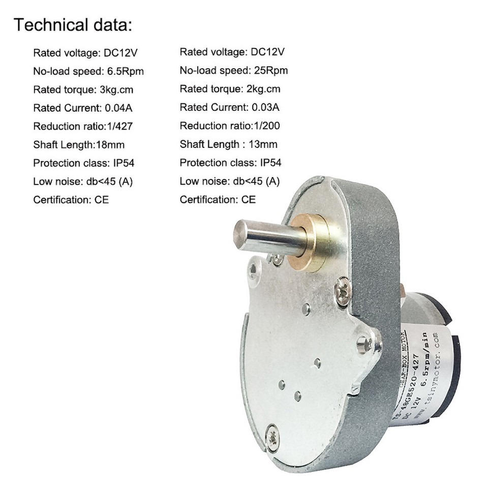 DC Worm Gear Motor 12V Slow Speed Electric Motor Turntable Metal 6.5RPM ...