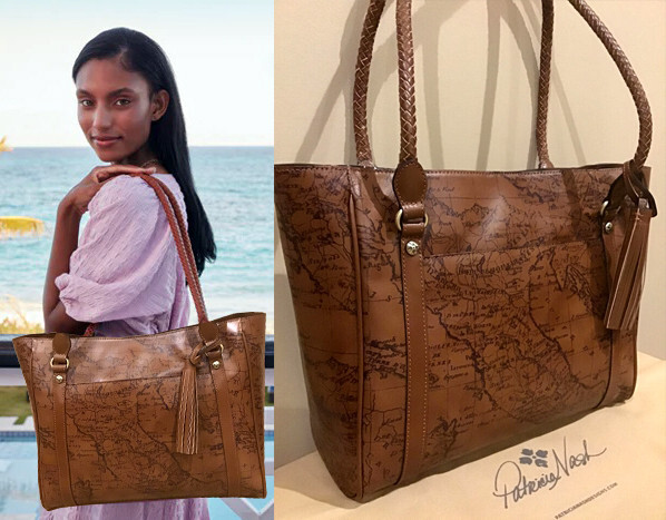 NWT PATRICIA NASH Cameley Large Tote Brown Riot Rust Map Print Leather ...