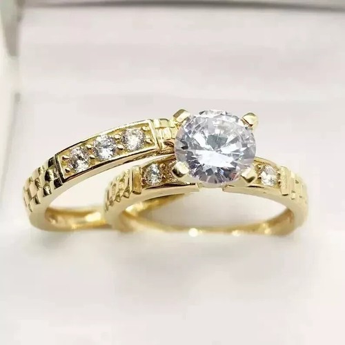 2Ct Round Cut Lab-Created Diamond Wedding Bridal Ring Set 14k Yellow ...