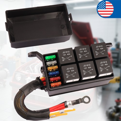 12V 6-Way Relay Fuse Box Pre-Wired 6 Slot ATC/ATO Fuse Universal Relay ...