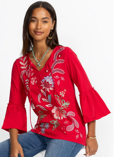 Johnny Was Red Ruffle T-Shirt - XLarge | eBay