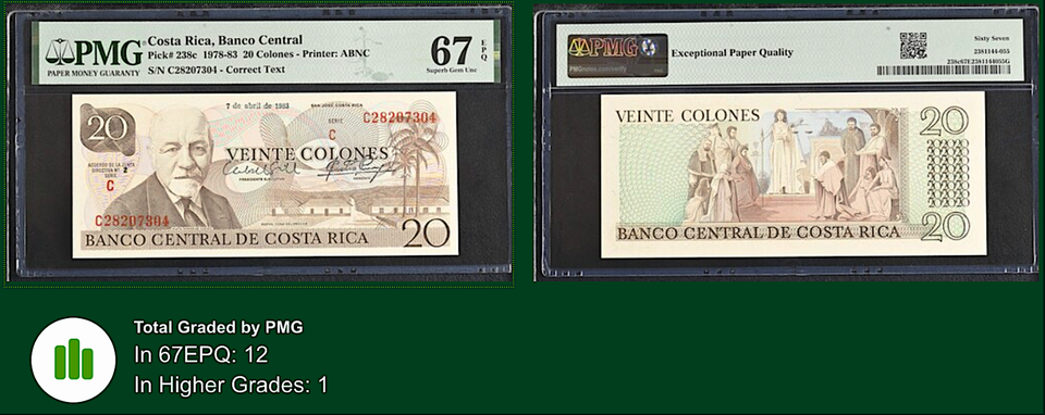 COSTA RICA, 20 COLONES,PMG 67EPQ, 1983,PICK 238c | eBay