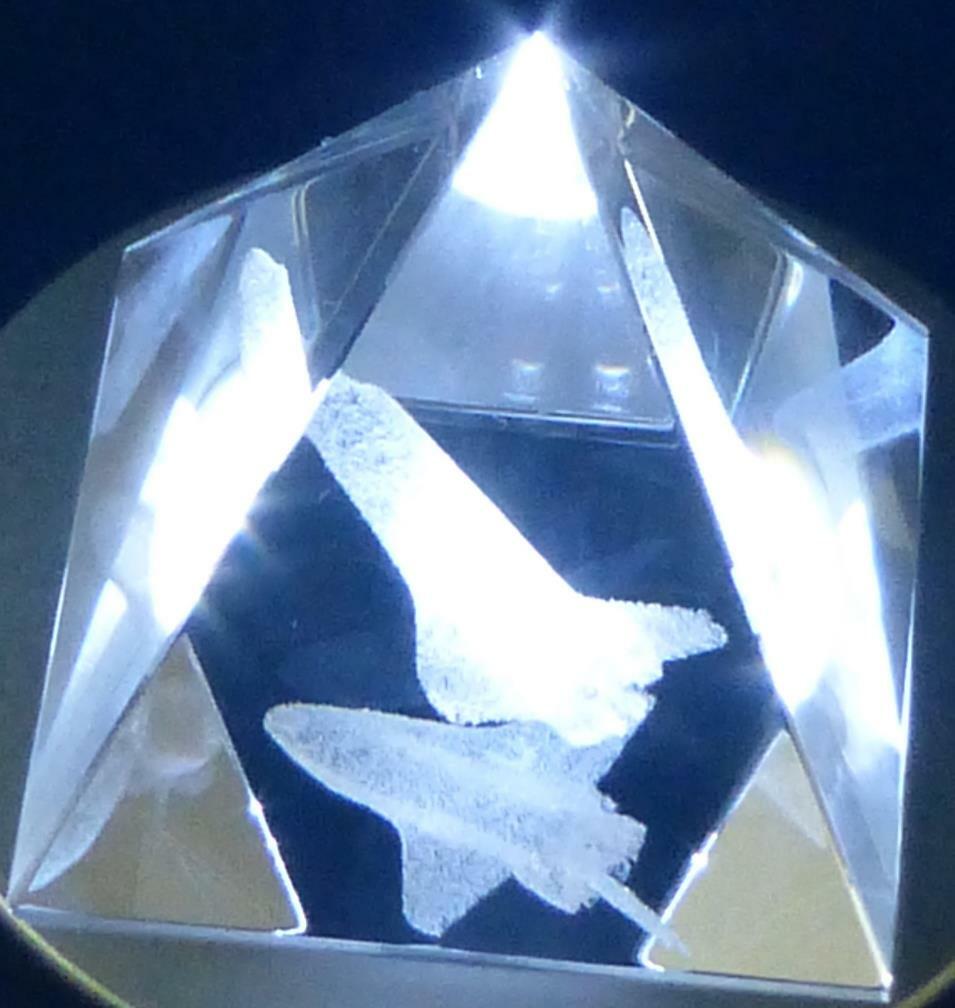 3D Laser Etched Crystal Glass Space Shuttle Pyramid 2 ¼” x 2" Gift Box ...