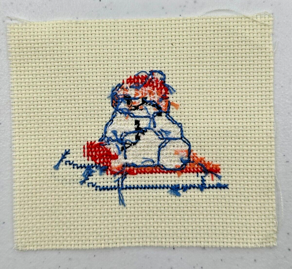 Cross Stitch Whimsical Snowman Riding On His Sled Winter Holiday ...