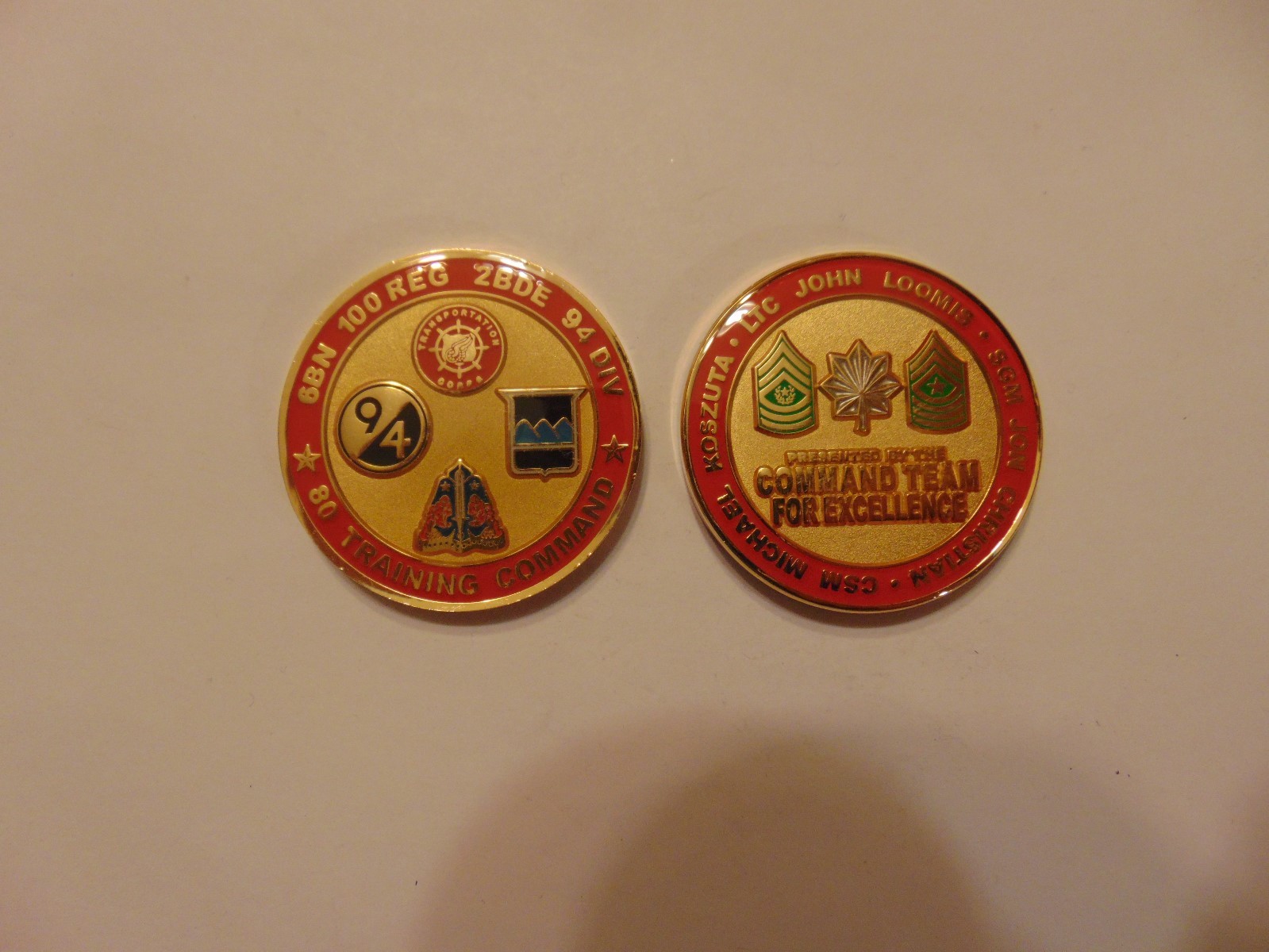 CHALLENGE COIN 80 TRAINING COMMAND LTC JOHN LOOMIS SGM JON CHRISTIAN ...