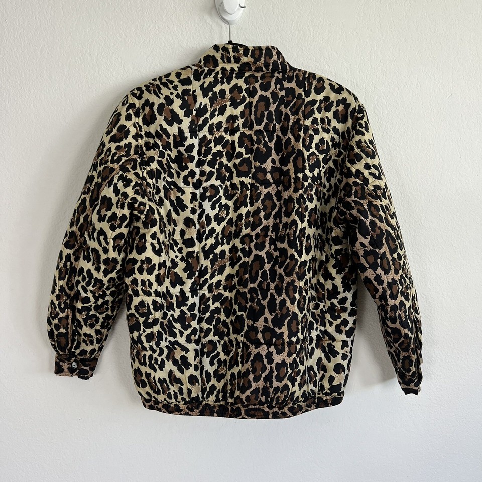 Clio Vintage 90s Womens 100% Silk Leopard Cheetah Print Bomber Puffer ...