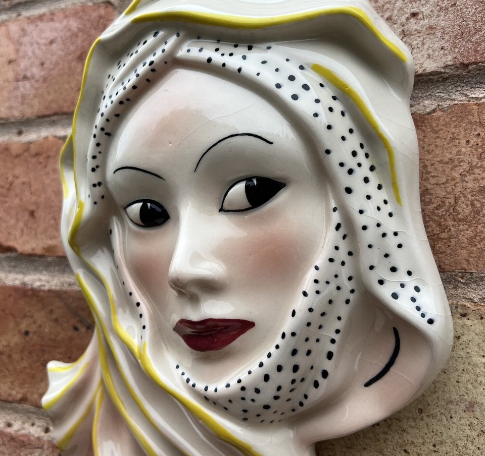Vintage Crown Devon Wall Plaque Face Mask Hand Painted Dorothy Ann Art ...