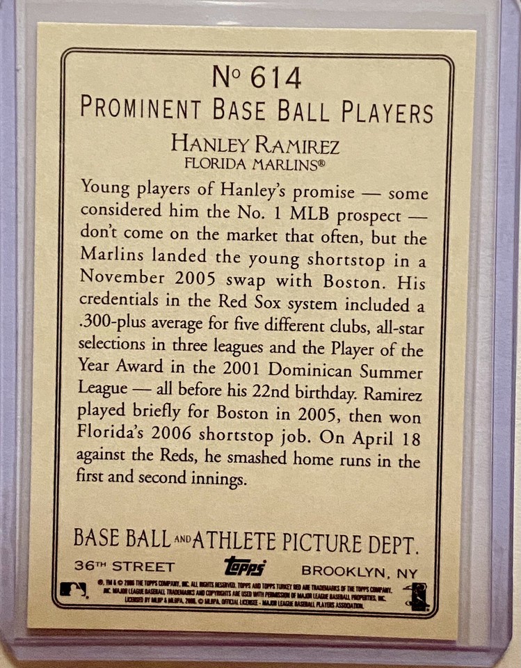 2006 Topps Turkey Red Hanley Ramirez RC #614 Rookie Florida Marlins Red ...