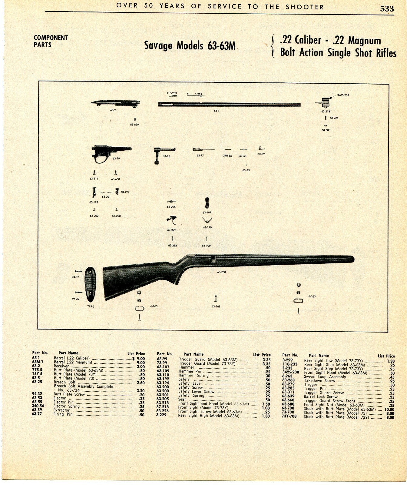 1967 Print Ad of Savage Model 63 63M Bolt Action .22 Rifle Parts List ...