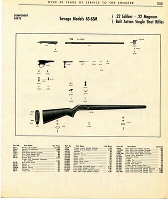 1967 Print Ad of Savage Model 63 63M Bolt Action .22 Rifle Parts List ...