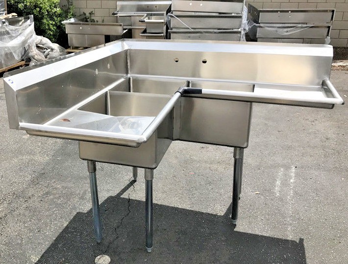 NEW Corner Stainless Steel Sink 3 Compartment Commercial Kitchen ...