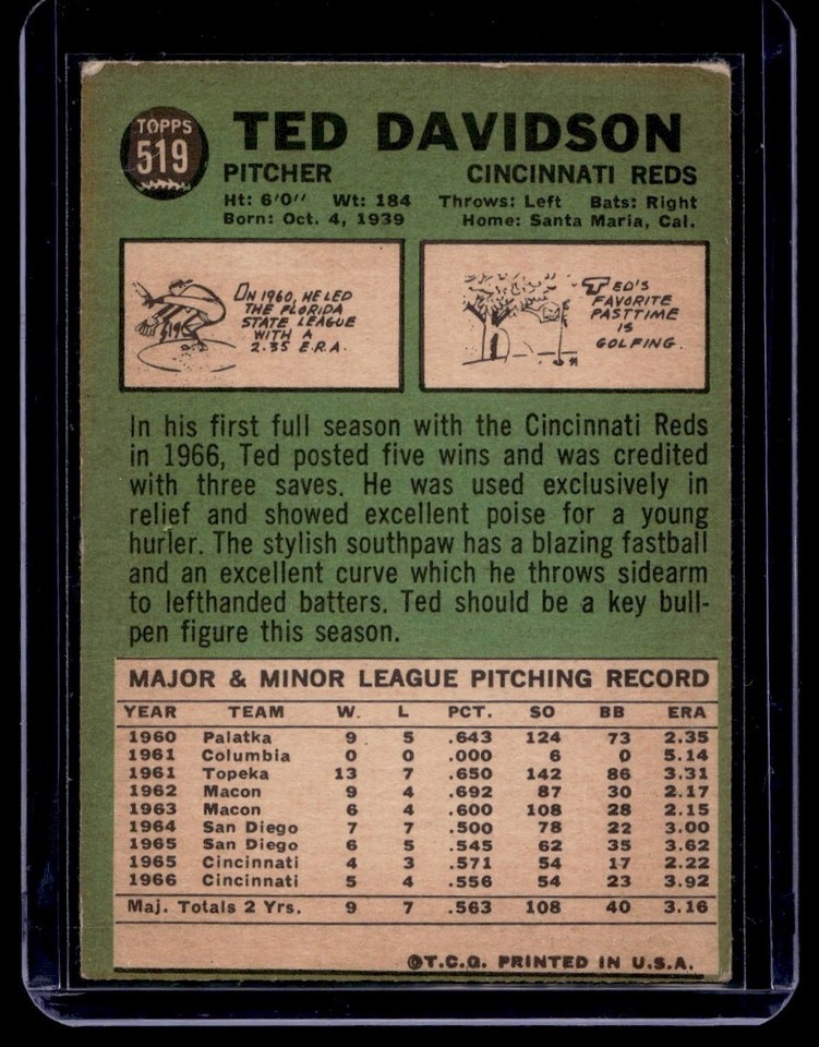 1967 TOPPS TED DAVIDSON CINCINNATI REDS #519 | eBay