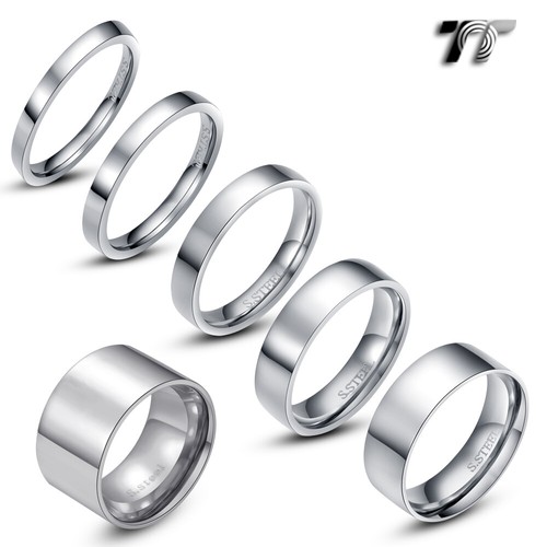 TT 2-14mm Width Silver Stainless Steel Wedding Band Ring Size 3-15 ...
