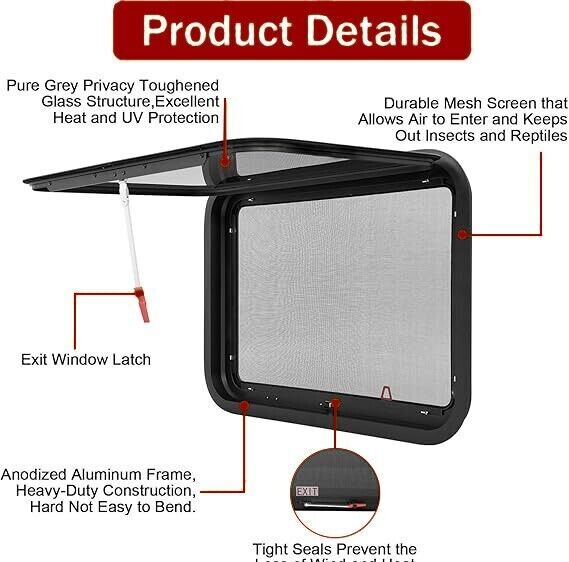 30" x 20" RV Exit Window Camper Replacement Push Out Emergency Window ...