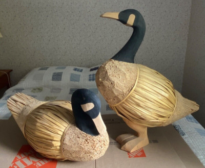 RARE FIND! Vintage Goose Decoy Wood Straw & Reed SET of 2 LARGE! | eBay