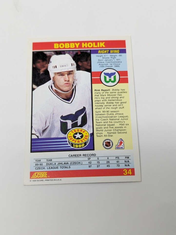 Bobby Holik 1990-91 SCORE Hockey Young Superstars #34 Hartford Whalers ...