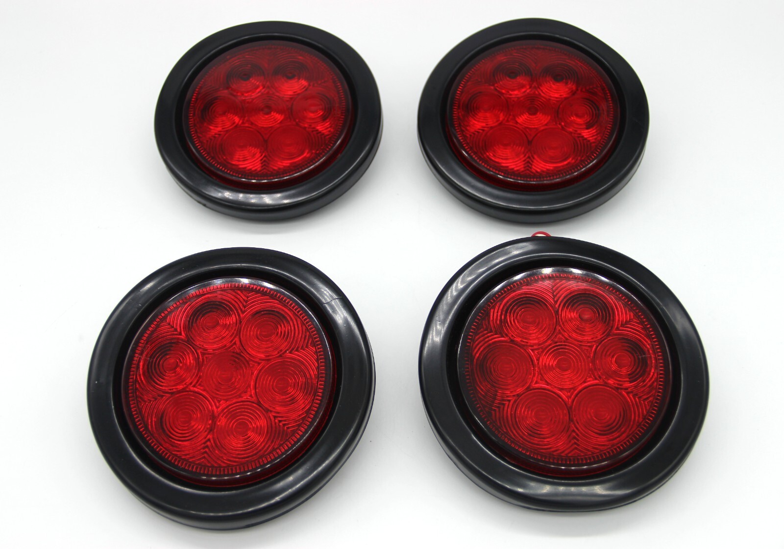 4" Round (4) Red 7 LED Stop Turn Tail Light Flush Mount Truck Trailer ...