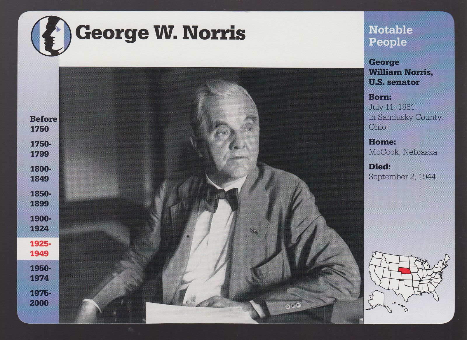 GEORGE W. NORRIS Nebraska Senator 1998 GROLIER STORY OF AMERICA CARD | eBay