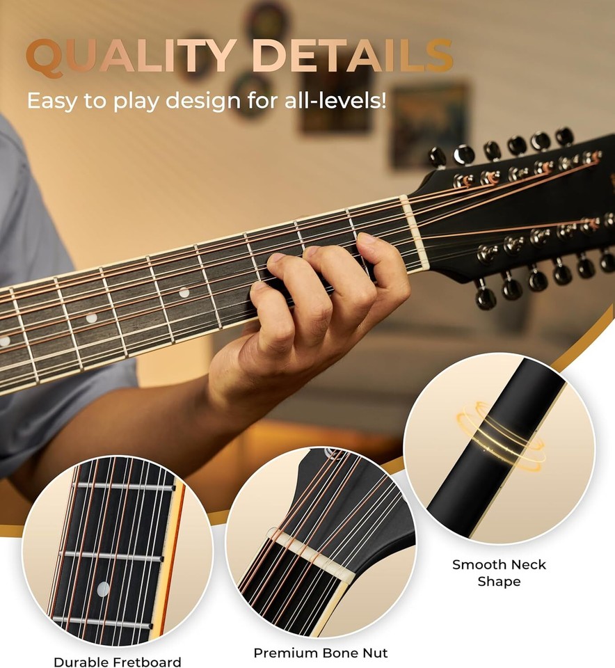 Vangoa 12 String Guitar Acoustic Electric, Upgraded Guitar 12 Strings ...