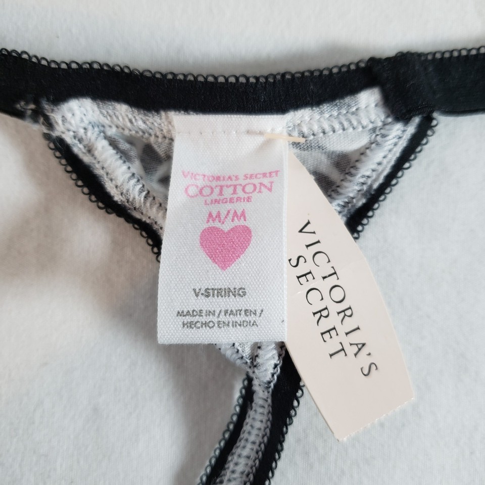 Victoria's Secret Picot Band V-String Medium Black White Leopard Cotton ...