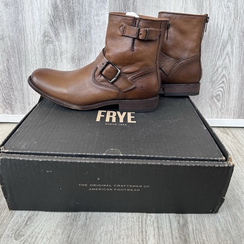 FRYE Tyler Engineer Boots Mens 9 Cognac Brown Leather Western Biker NEW ...