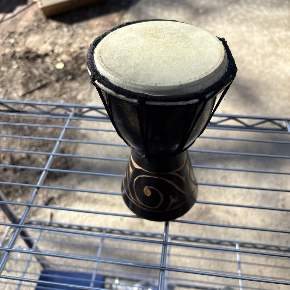 African Djembe Hand Drum Wooden Tribal Drum Hand Carved 8 1/8 in height ...