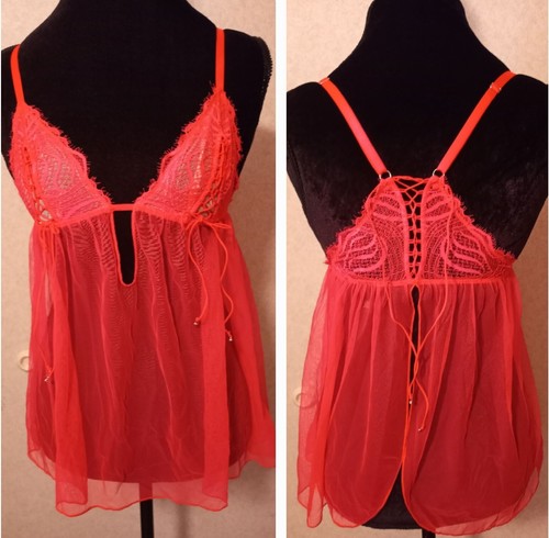 Victorias Secret Sz S Corset Lacing Cup Back Pink Fly Away Babydoll ...
