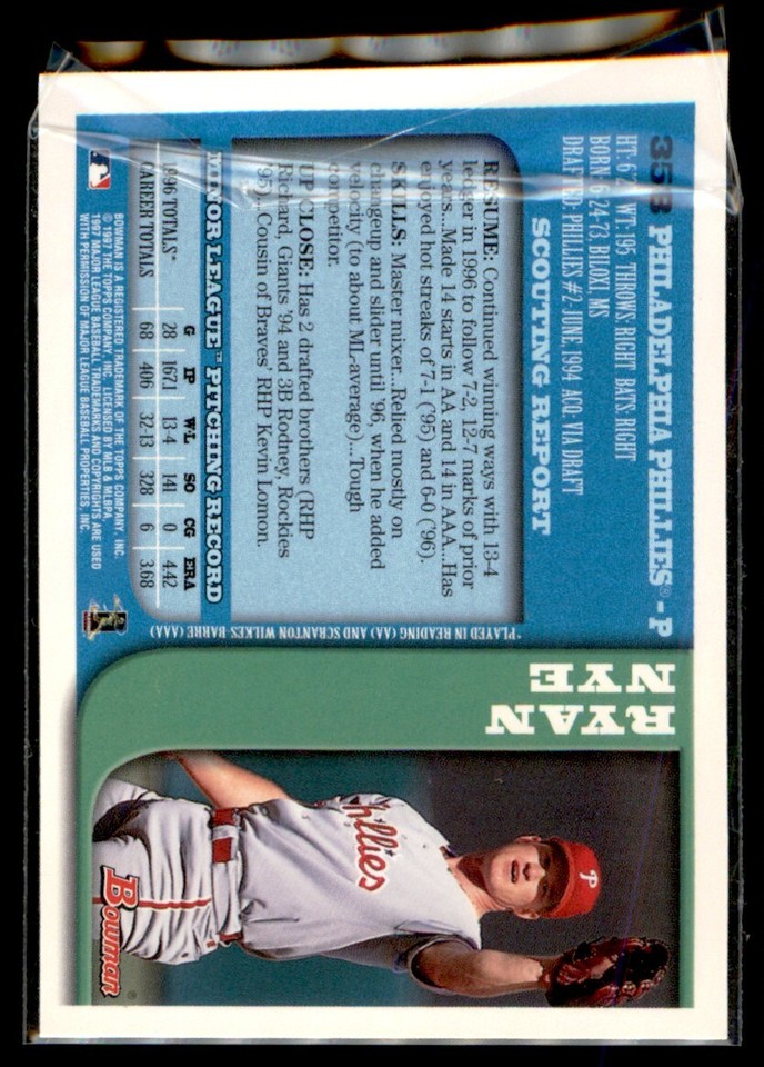1997 BOWMAN RYAN NYE PHILADELPHIA PHILLIES #358 | eBay