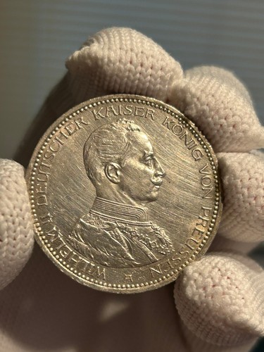 1914 A GERMANY PRUSSIA Funf 5 MARK Silver Coin WILHELM II Deutscher ...