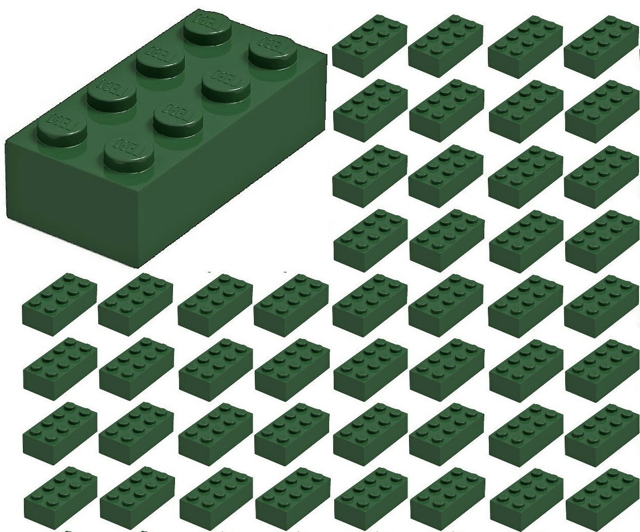 ☀️50x NEW LEGO 2x4 DARK GREEN Bricks (ID 3001) BULK Parts star wars ...