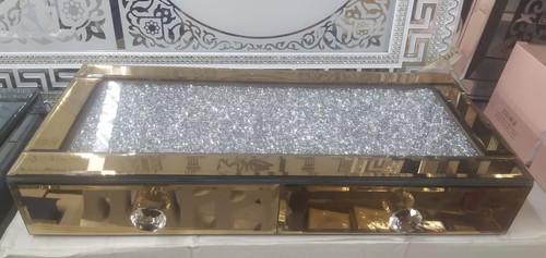 Crushed Diamond 2 Drawer Crystal Gold Mirrored Jewellery Box Organiser ...