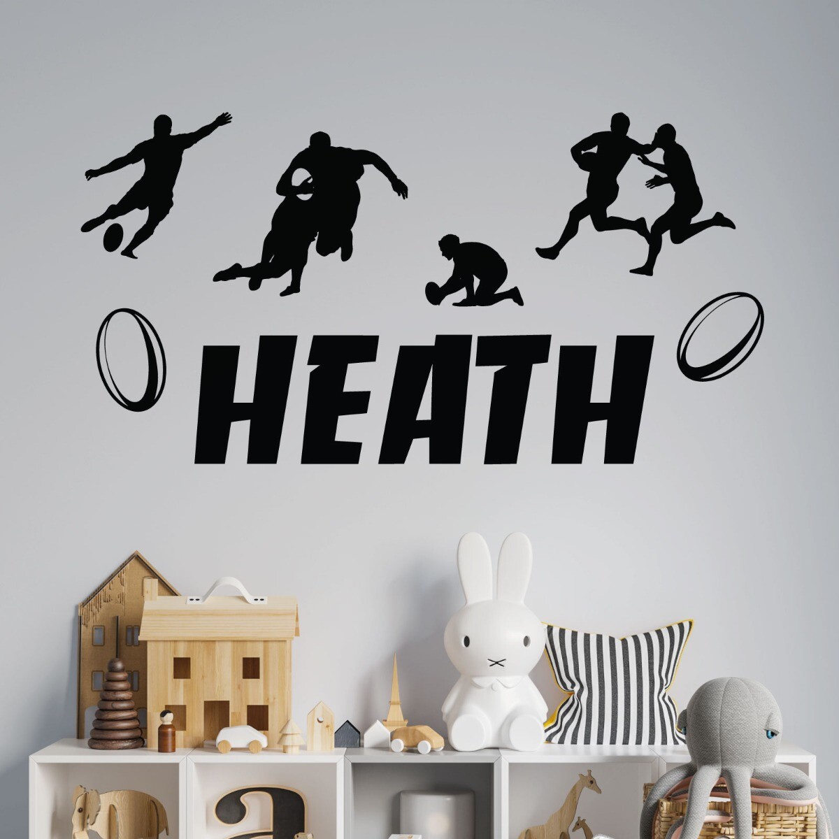Personalised Name Boys Girls Wall Art Sticker - Sport Rugby Ball Game ...
