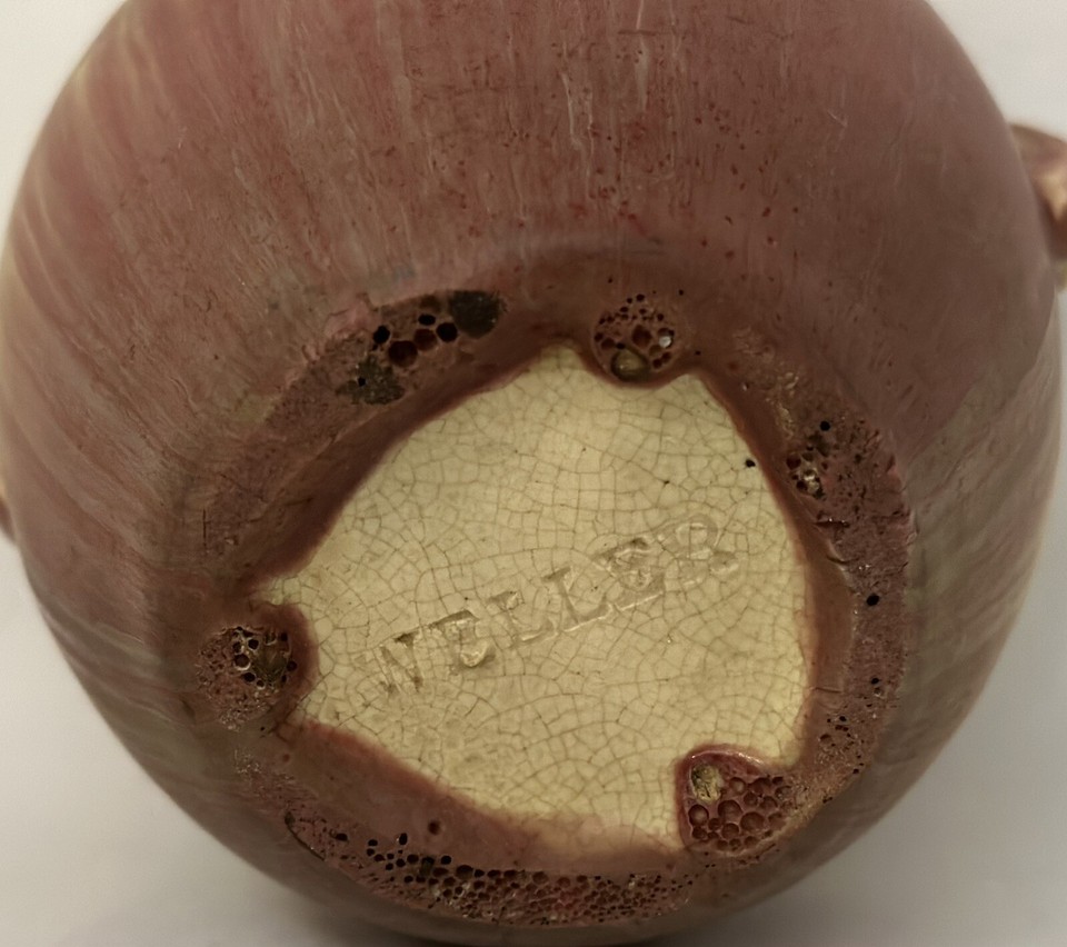 WELLER POTTERY FRUITONE HANDLED VASE WITH GREAT GLAZE CA.1915....SIGNED ...