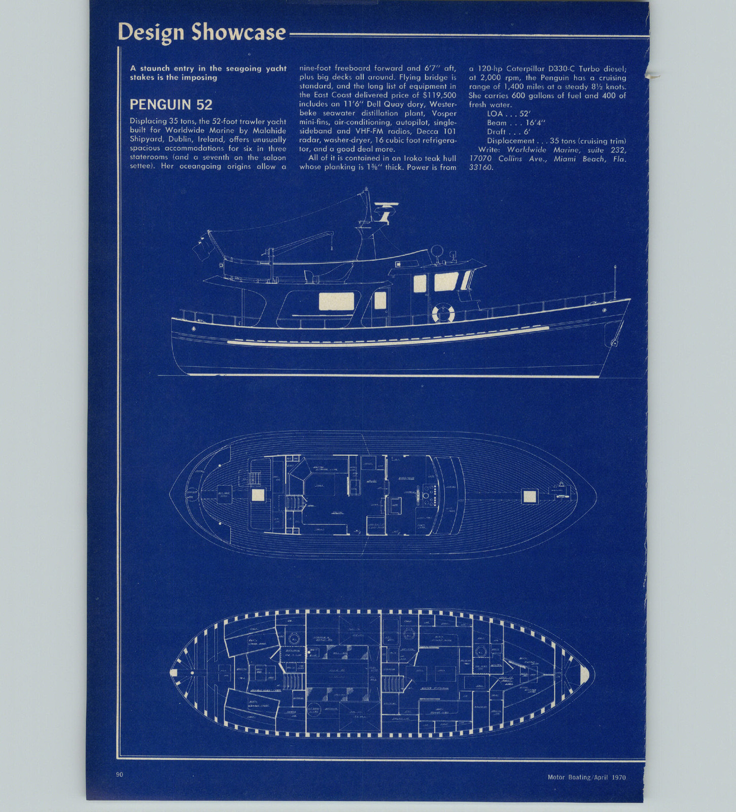 1970 PAPER AD Penguin 52 Trawler yacht Worldwide Marine Dublin Ireland ...